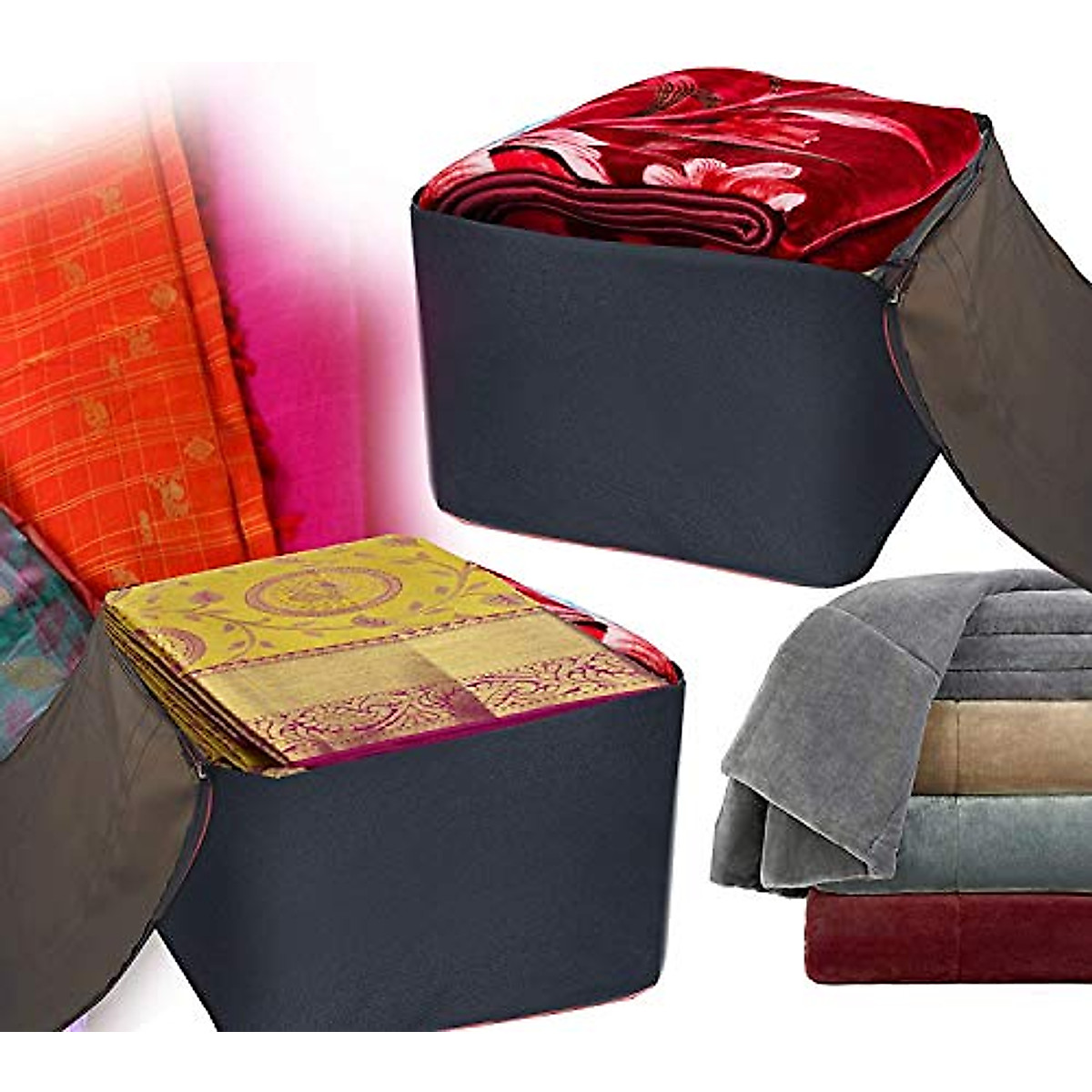 Storite Nylon Big Underbed Storage Bag Moisture Proof Cloth Organiser with Zippered Closure and Handle(BlackRed, 54x46x28cm) Rectangular (1 Pack)