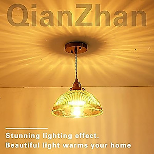 QianZhan Glass Pendant Light, 9.8" Gold Brushed Pendant Lighting Fixtures with Amber Glass Shade, Modern Dome Hanging Lights for Kitchen Island Dining Room Hallway Bedroom
