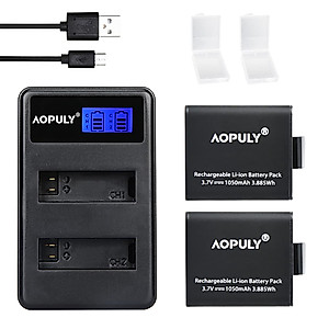 AOPULY 4-Pack PG1050 Rechargeable Action Camera Battery & LCD Dual Charger for 4k Action Camera AKASO EK7000, APEMAN, EKEN, Campark, SOOCOO, DBPOWER, Crosstour, FITFORT, DROGRACE