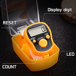 JOJOCY 12PCS LED Finger Tally Counter Clicker Handheld LCD Digital Electronic Counter with Ring Resettable Digits Display Individual Hard Case for Muslims Tracker Golf Lap Knitting Counting