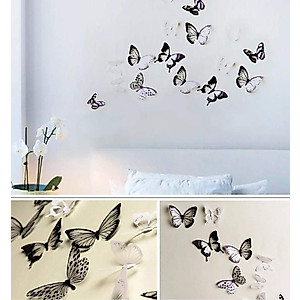 90 PCS 3D Butterfly Wall Stickers,Butterfly Decor PVC Crystal Butterfly,Art Decal Satin Paper Butterflies Home DIY Decor Removable Sticker,Bedroom Showcase Nursery Butterfly Wall Decor(Black-White)