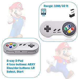 [2 in 1] 2 Pack 2.4 GHz Wireless Controller Compatible with Both PC and SNES, USB & 7 Pin Connector, for Windows PC, IOS MAC, Linux Raspberry Pi and SNES [Rechargeable] [Plug & Play] (Multi color)