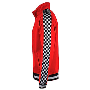 SCREENSHOT-F11854 Mens Urban Hip Hop Premium Track Jacket - Slim Fit Checker Taped Block Fashion Top-Red-Large