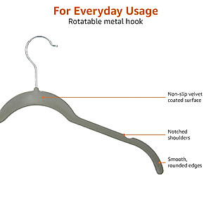 Amazon Basics Slim, Velvet, Non-Slip Shirt Clothes Hangers, Gray/Silver - Pack of 50