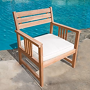 DACOM Golden Teak Outdoor Patio Armchair with Cushions,5cm White Cushion and Solid Teak Wood,Brown