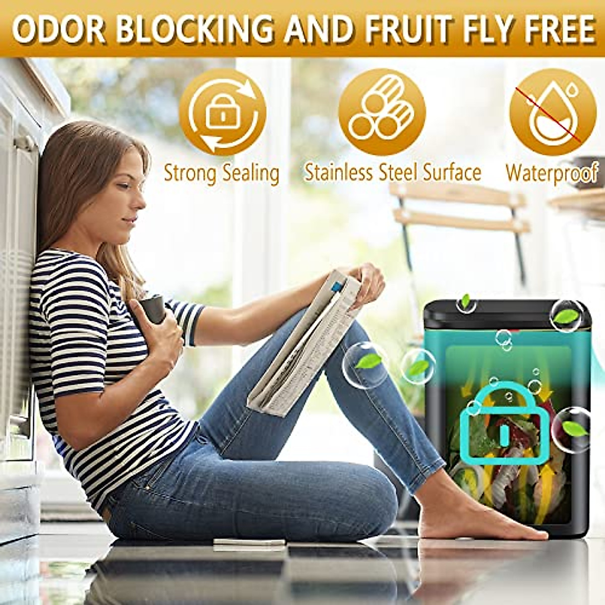 WAYCOM 2.1 Gal Compost Bin Kitchen for Counter Top or Under Sink,Compost Bin Stainless Steel Hanging Compost Bin with Lid for Cupboard/Bathroom/Bedroom/Office,Indoor Compost Bucket