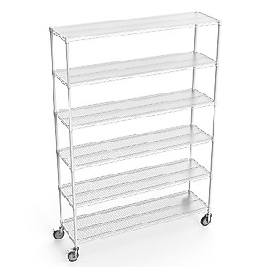 NicBex 6-Tier Heavy Duty Storage Shelving Unit with Adjustable Shelves Wire Shelving with Wheels and 6000LBS Load Metal Shelf for Kitchen, Pantry, and Bathroom,60" W x 18" D x 82" H, White