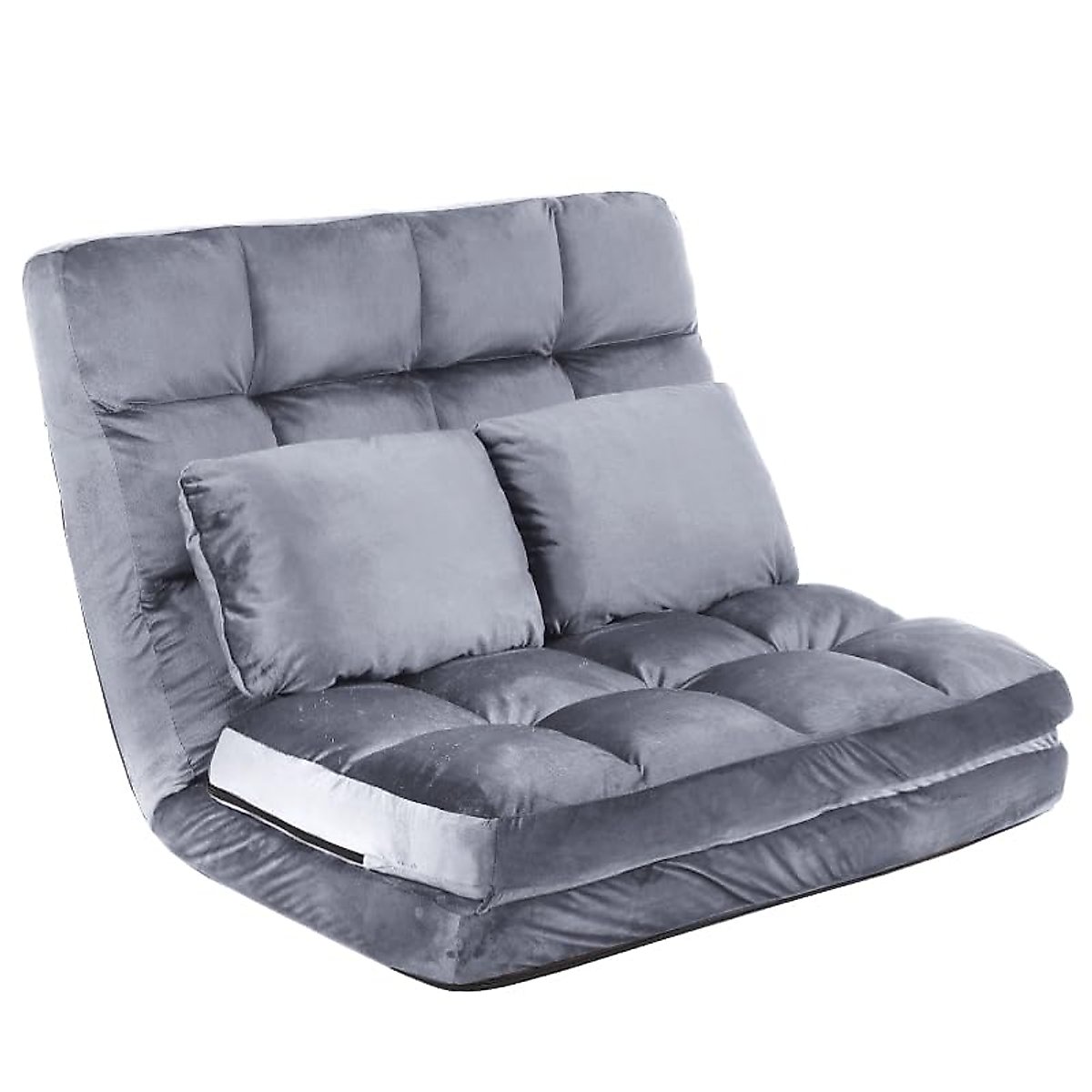 Urnodel Adjustable Floor Sofa Couch with 2 Pillows Foldable Lazy Sofa Sleeper Bed Multi-Functional Floor Loveseat for Reading Gaming 8823S2 (Grey)