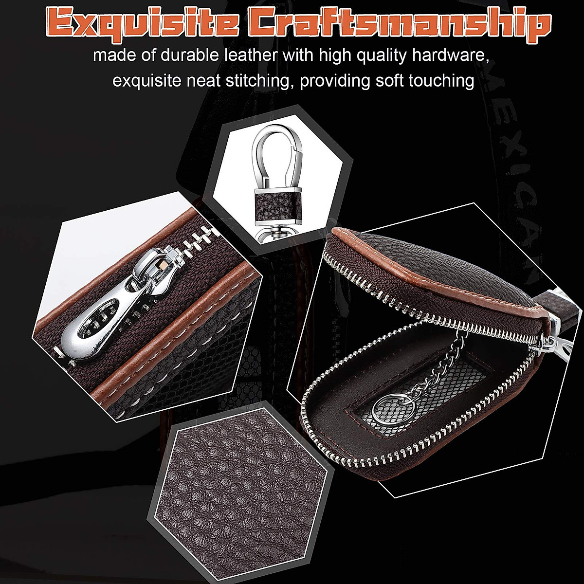 2 Pieces Leather Car Key Chain Case Holder Auto Key Fob Holder Smart Protector Cover (Brown)