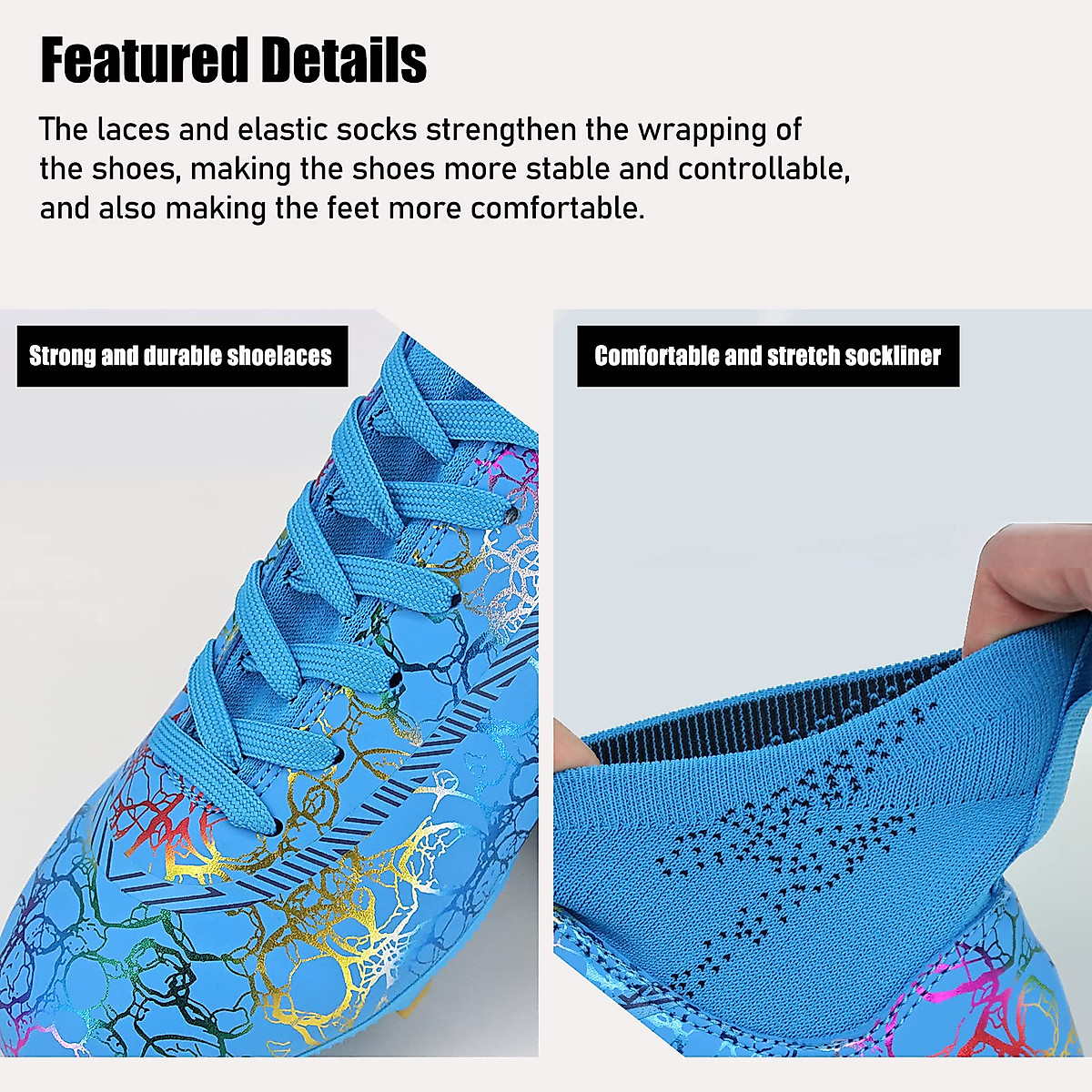 Juzecx Men Cleats Women Football Boots FG/AG Soccer Shoes High-Top Firm Ground Turf Athletic Lightweight Breathable Professional Shoes Blue 11 Women/10 Men