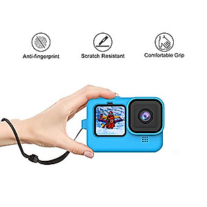 2Sets Silicone Rubber Protective Case for Gopro Hero 9/10/11, Silicone Sleeve Housing Case with Lanyard Lens Caps (Black and Blue)