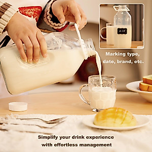 FyndraX Glass Milk Jugs Bottle - 64Oz Water Container with Airtight Screw Lid, Half Gallon Juice Jar Pitcher for Storage Iced or Hot Drinks in Refrigerator, Set of 1