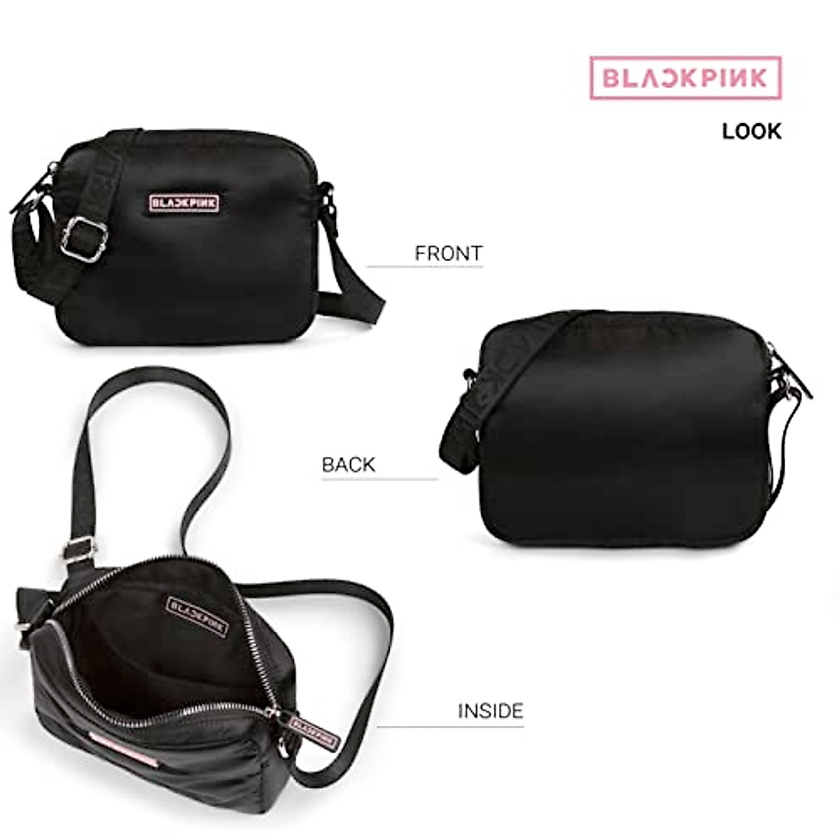 Bugatti BLACKPINK Quartz Collection Camera Crossbody Bag for Women, Girls, and Teens, Officially Licensed Lightweight Nylon (BLACK)