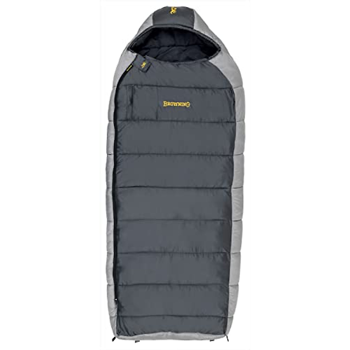 Browning McKinley -30° Sleeping Bag - Oversize Insulated Hooded Rectangle Made with Ripstop Outer and Brushed Polyester Liner, with Compression Stuff Sack, Charcoal/Gray