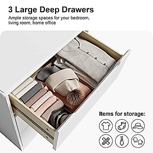 Gizoon 3 Drawers Chest, White Bedroom Drawer Dresser and Organizer with Large Storage Capacity, Embedded Handle, and Sturdy Anti-tripping Device, Modern Design Cabinet for Hallway, Office, Living Room