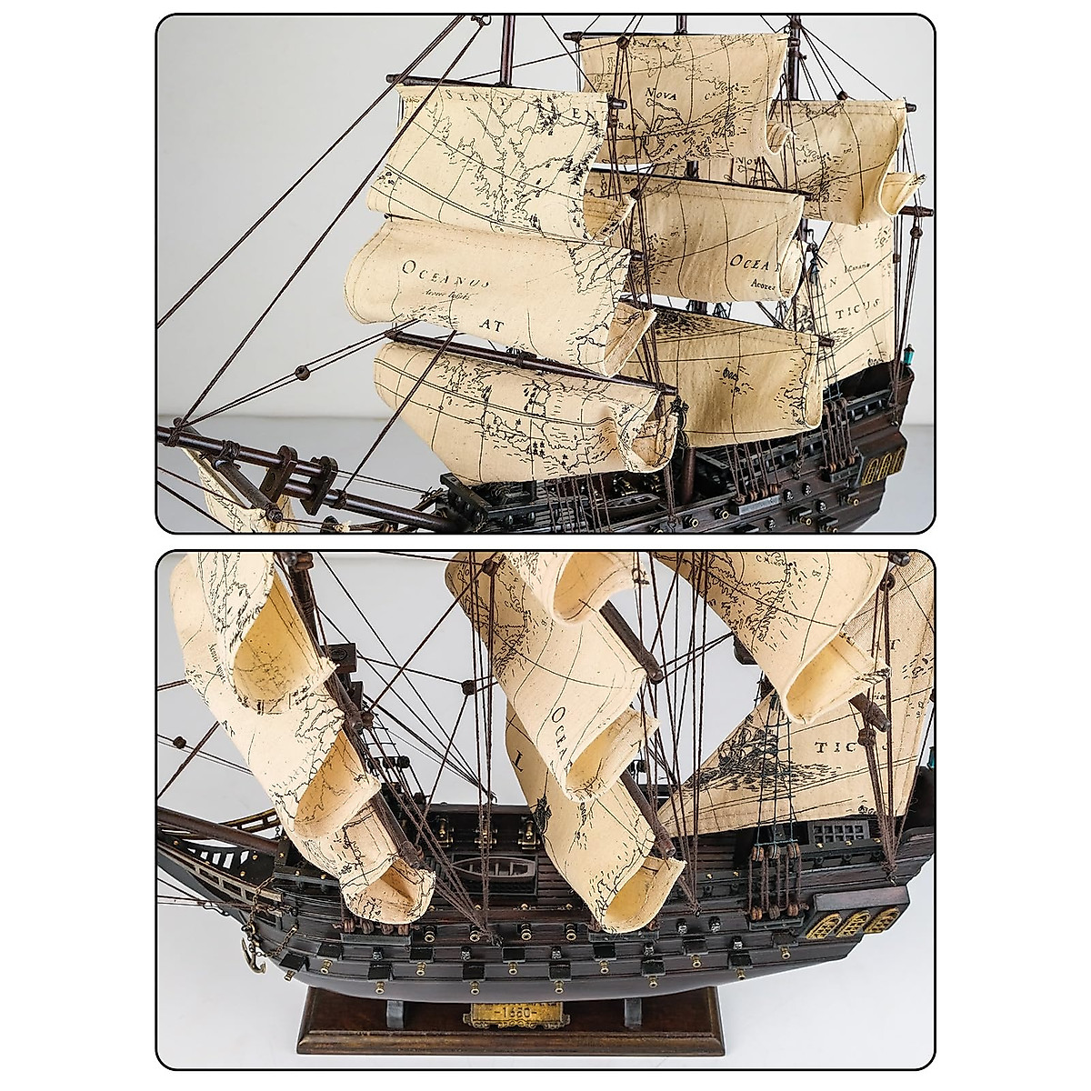 SAILINGSTORY Wooden Pirate Ship Model Black Pearl Model Ship Sailboat Decor Sea Chart Sails 20.5"