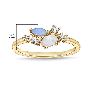 14K Yellow Gold Plated .925 Sterling Silver Lab Grown White and Black Opal & Lab Grown White Sapphire Multi Stone Statement Ring - Size 6
