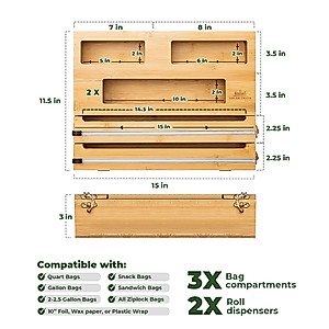 Coler Creek Kitchen Ziplock Bag Organizer | Foil & Plastic Wrap Dispenser | Fits All Size Bags | 2.5 Gallon, 2 Gallon, 1 Gallon, Quart, Sandwich, Snack