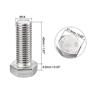 uxcell M14 Hex Bolt M14-2 x 40mm 304 Stainless Steel 4.8 Grade Fully Threaded Hexagonal Head Screw Bolts 4pcs