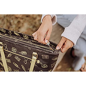 PICNIC TIME Harry Potter Hogwarts Uptown Cooler Tote Bag, Insulated Purse Lunch Bag for Her, Stylish Beach Bag Soft Cooler, (Black with Gold Accents), 14.37 x 7.28 x 10.63