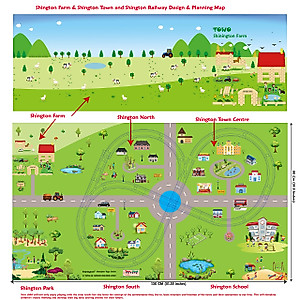 Wooden Train Set with Town Map-Shinington Railway Track Construction Building Toys for 3 Years Old Kids Boys Girls-Vehicles Transport Wooden Toys Gift for Toddlers 3 4 5 Years Old