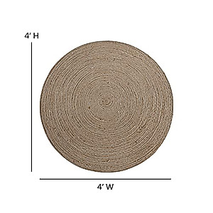 Flash Furniture Kelsey Area Rug - Jute - Round - 4 Foot - Polyester Blend - Braided