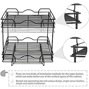 OCG Pull Out Cabinet Shlef 14" W x 18" D, 2 Tier Heavy Duty Slide Out Shelves, Pull Out Drawer for Cabinet, Black