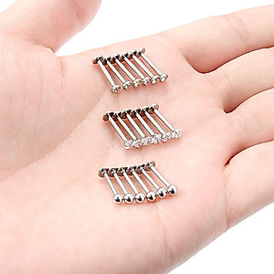 SCERRING 18PCS 16g Stainless Steel Clear Cubic Zirconia Labret Monroe Lip Tragus Cartilage Helix Earring Ring Body Piercing Jewelry 10mm - Silver