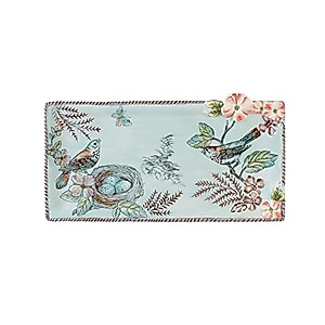 Fitz and Floyd English Garden Elongated Serving Tray, 13.25 Inch, Blue