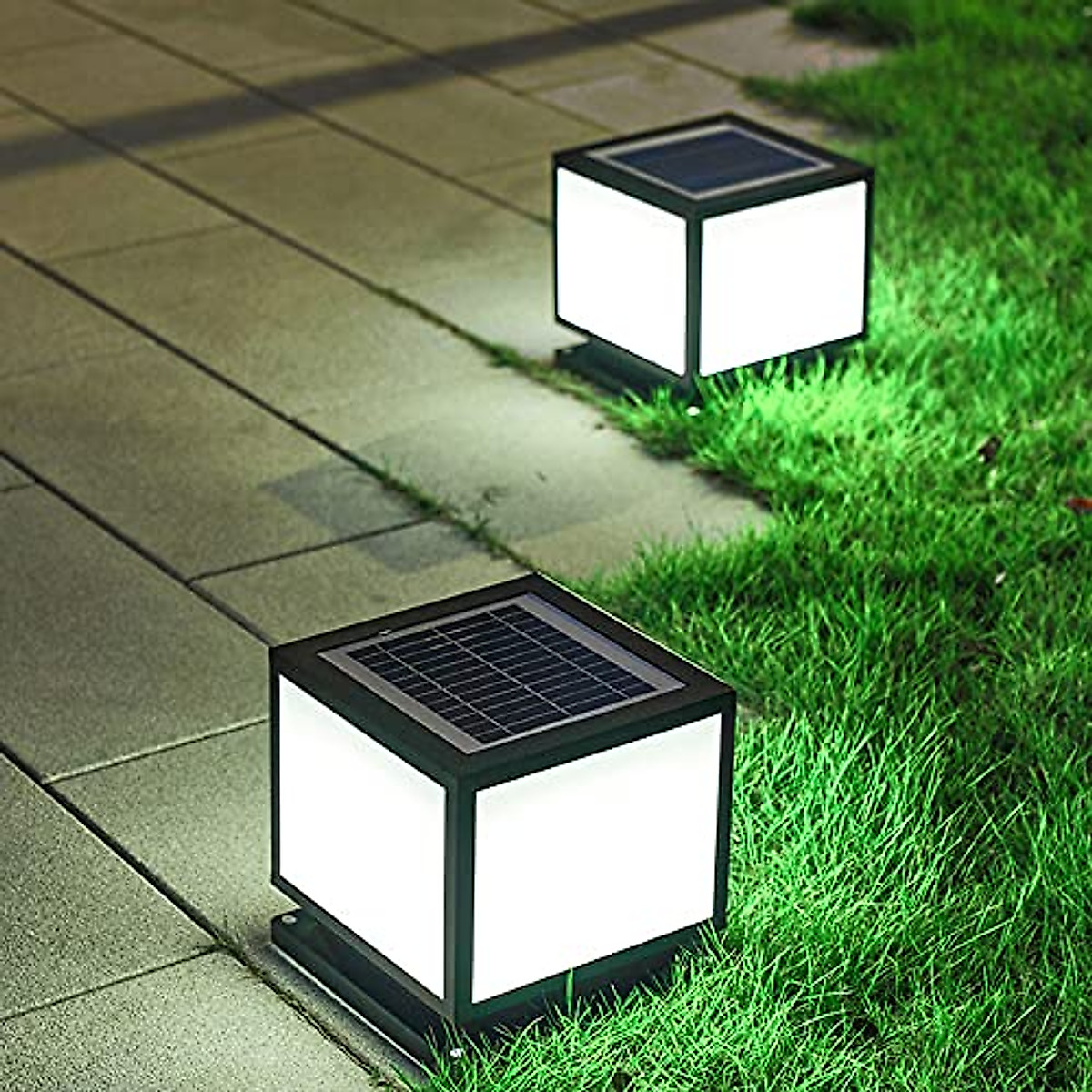 JSBDPHW Outdoor Waterproof Solar Pillar Lamp Metal Square Column Light Villa Garden Entrance Post Light Acrylic Lampshade Pillar Pole Lamp Pedestal Light