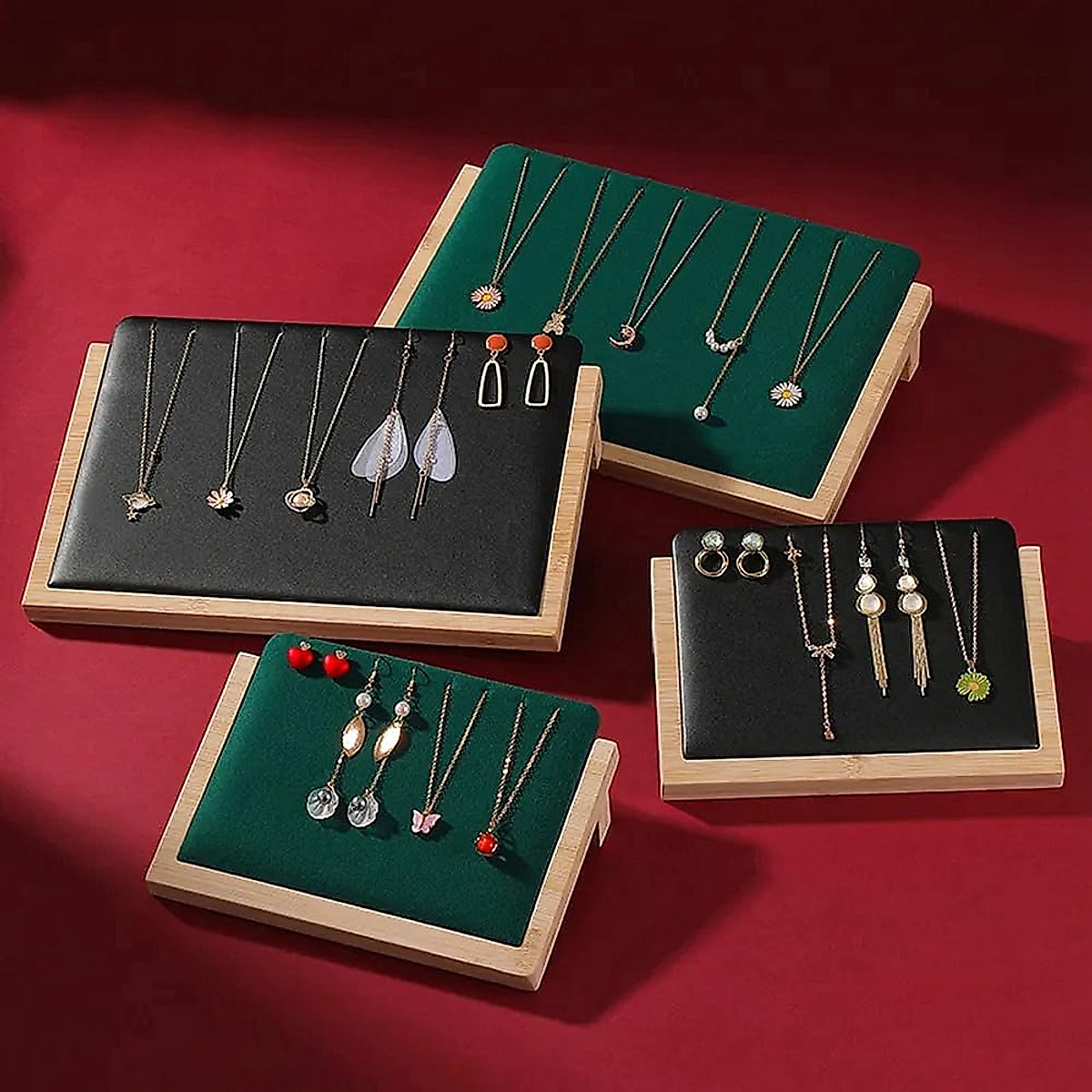 Dreamhousey Solid wood beveled jewelry rack necklace display tray, Pendant Long Chain display board, jewelry store trade selling display stand counter prop (black (large))