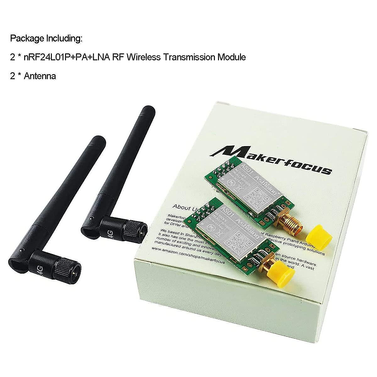 MakerFocus 2pcs nRF24L01P+PA+LNA RF Wireless Transmission Module 2.4GHz ML01DP5 22dBm 100mW 2300M Measured Distance SPI Interface with Antenna Anti Theft Anti-Interference