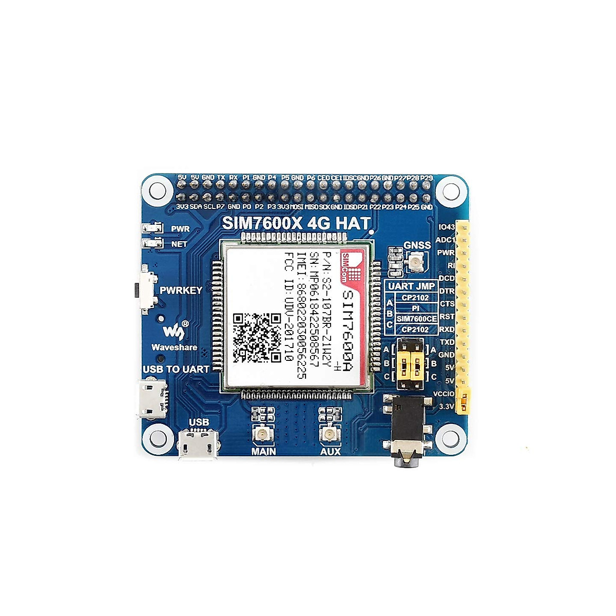 4G / 3G / GNSS HAT Module for Raspberry Pi Zero/Zero W/Zero WH/2B/3B/3B+ Based on SIM7600A-H, 4G Communication and GNSS Positioning Module Support LTE CAT4 up to 150Mbps for North America