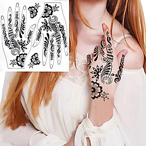 9 Sheets Henna tattoo stickers Kit , Indian Waterproof temporary hand tattoo stickers, Lasting for Beach, Festivals, & Parties