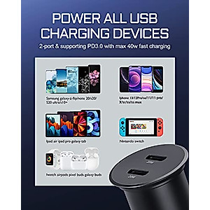 USB C Car Charger, Aergiatech 40W PD 3.0 Fast Car Charger Adapter Dual Port, Metal Type C Car Charger Compatible with iPhone 13/13 Pro/12/12 Pro/11/X/SE, Galaxy S21/S20/Note20, iPad, Pixel 4, Black