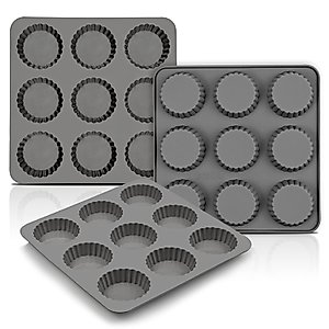 Palksky Chocolate Almond Peanut Butter Cup Mold - (3PCS) 9 Cup Bite Size Fat Bombs Snack Baking Pan/Mini Silicone Cookie Candy Mold for Brownie, Jello, truffle