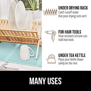 Gorilla Grip Silicone Oven Mitts Set and Silicone Dish Drying Mat, Both in Mint Color, Oven Mitts are Heat Resistant, Drying Mat is Size 16x12, 2 Item Bundle