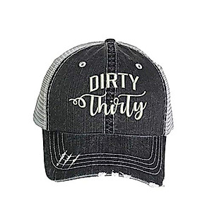 Dirty Thirty Distressed Trucker Hat - Embroidered Baseball Hat (Black/Gray)