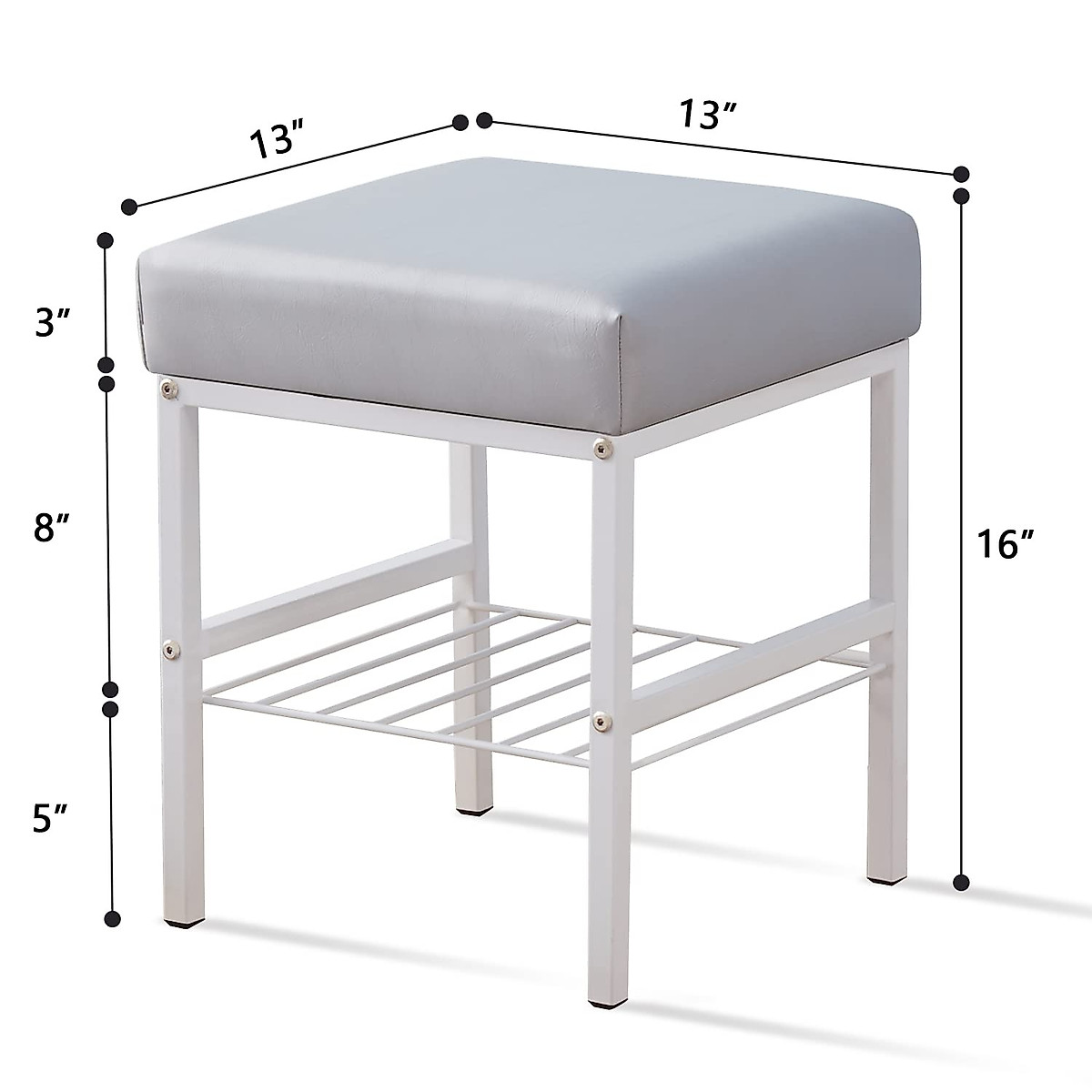 Cpintltr Vanity Stool Foot Stools Faux Leather Ottoman Stool Square Ottoman Bench Modern Dressing Stool Small Stool Side Table Footstool with Metal Leg Vanity Stool for Bathroom Living Room Silver-