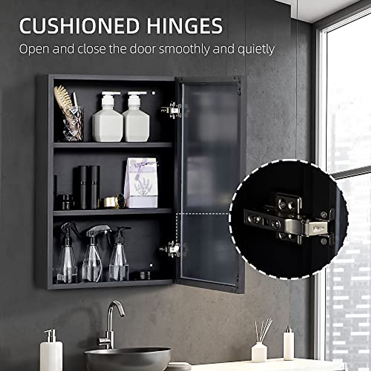 kleankin Wall-Mounted Medicine Cabinet with Mirror, Stainless Steel Bathroom Mirror Cabinet Wall Mounted with Storage Shelves for Living Room and Laundry Room, Black