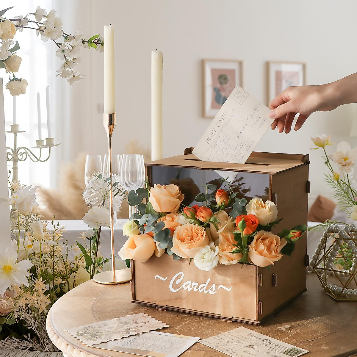 Aytai DIY Rustic Wedding Card Box with Lock and Card Sign Wooden Gift Card Box Money Box for Reception Wedding Anniversary Baby Shower Birthday Graduation Party Decorations