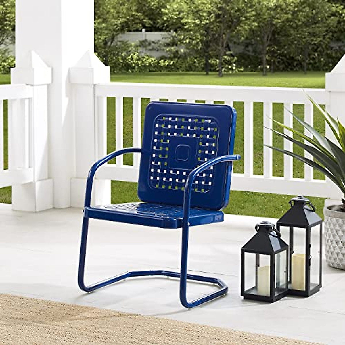 Crosley Furniture Bates 2-Piece Outdoor Chair Set, Retro Metal Patio Chairs for Dining, Porch, Deck, Balcony, Navy Gloss