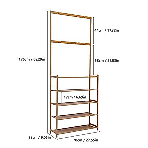 Gdrasuya10 Entryway Coat Rack Shoe Storage Shelf, 5-Tier Freestanding Hall Tree Shoe Rack with 10 Hooks for Entrance Foyer Mudroom Holds 15 Pairs of Shoes