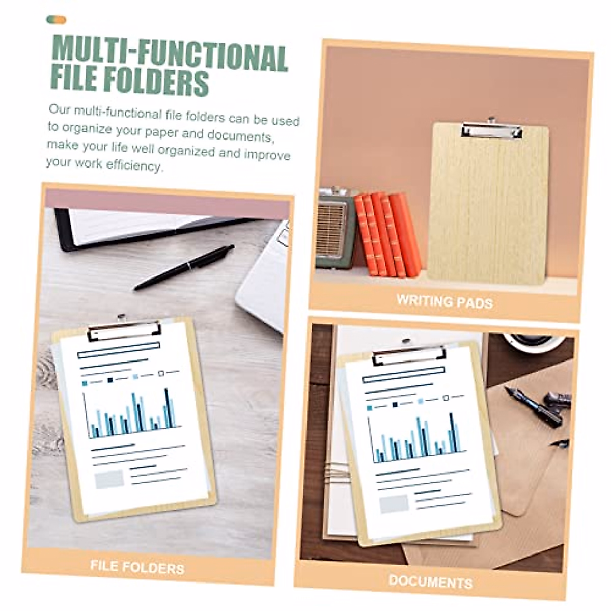 Tofficu Correction Fluid 2pcs Folder Board Pencil Conference Writing Board Paper File Organizer Document Organizer Clipboard Clip Boards Exam Paper Clips A4 Wood Grain Wooden Bottom Plate