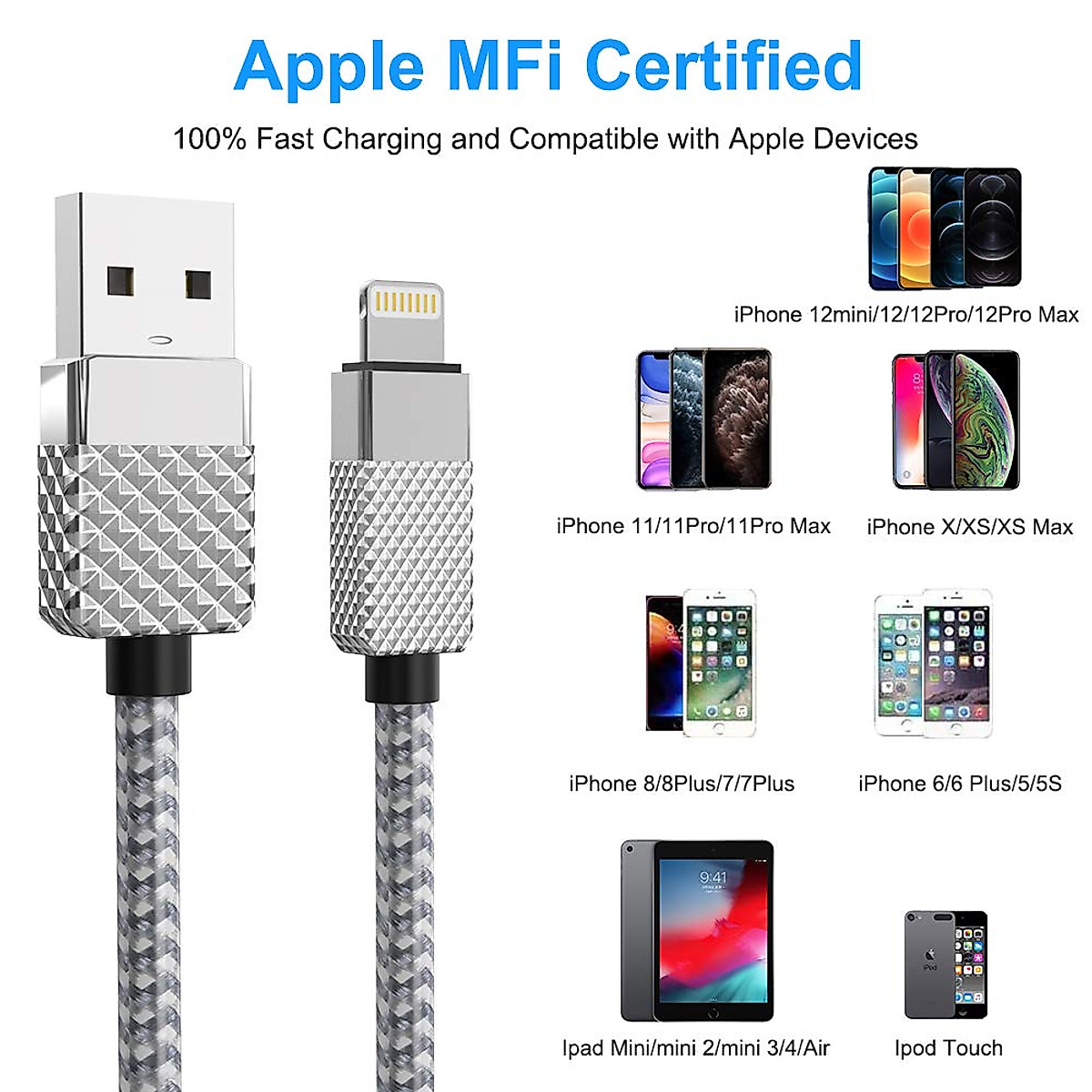 [ Apple MFi Certified ] iPhone Charger Cord 16Ft, Nylon Braided Long Lightning Cable to USB Cable, 2.4A Fast Charging Apple Cord Compatible with iPhone 11/11 Pro/11 Pro Max/XS/XS Max/XR/X/8/8