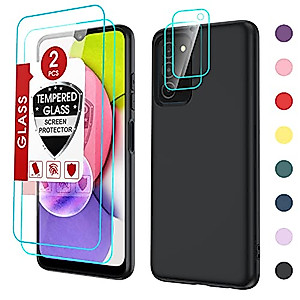 LeYi Liquid Silicone Slim Phone Case for Galaxy A03S (6.5") with 2-Pack Screen & Camera Protectors - Black