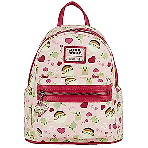 Loungefly Star Wars Baby Yoda Pink All Over Print Womens Double Strap Shoulder Bag Purse
