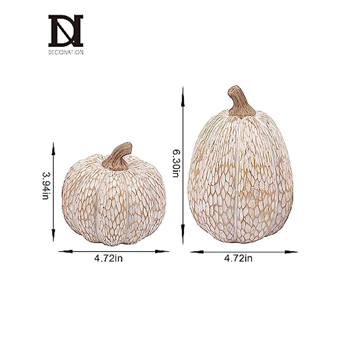 DN DECONATION Thanksgiving Resin Pumpkin Statue, Brown and White Pumpkin Figurine, Faux Decorative Pumpkins for Table Centerpiece, Countryside Autumn Fall, Set of 2, Gift