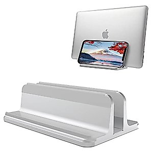 Vertical Laptop Stand with New Smart Phone Slot; Solid Upright MacBook Storage Saves Desk Space; Strong Aluminum Adjustable Rack with Powerful, Never Fail Hold
