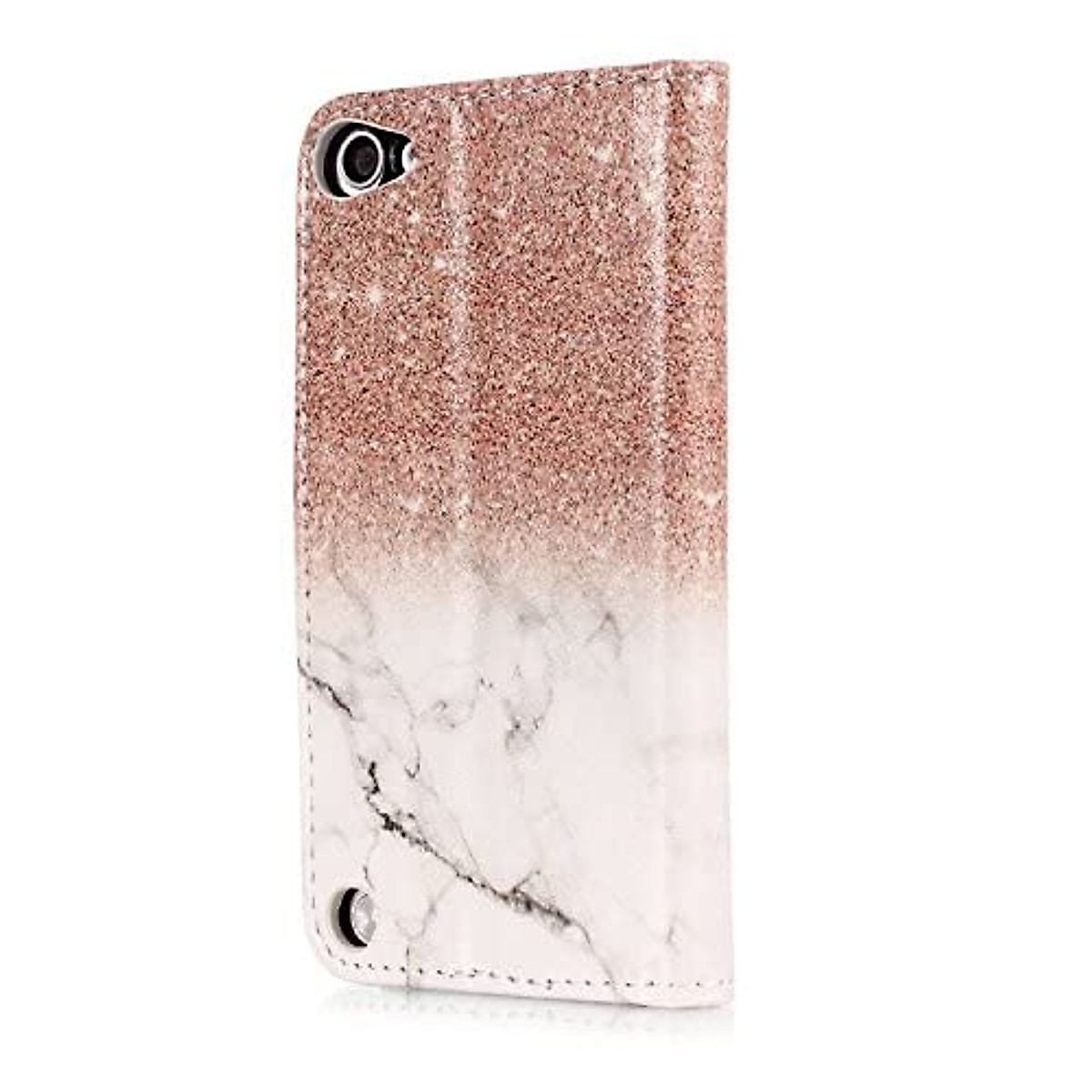 for iPod Touch 7th/6th/5th Generation Marble Wallet Case,Areall Colorful Hybrid Flip Folio Kickstand Shockproof Full Protective Phone Cover for iPod Touch 5/6/7,Rose Gold White